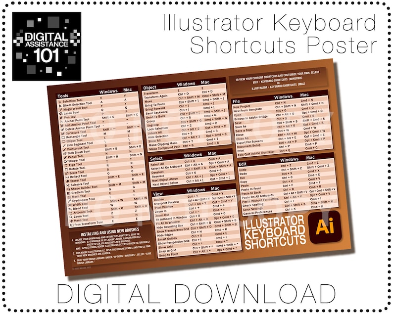 Illustrator Keyboard Shortcuts Poster - Digital Download - Etsy