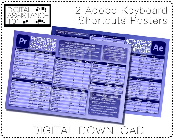 Keyboard Shortcuts Poster 2-pack Premiere and After Effects - Etsy