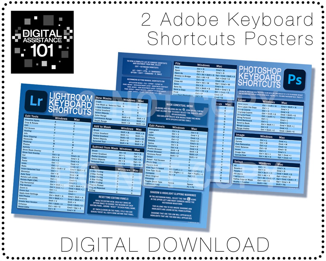 Shortcuts Posters 2 Pack - Lightroom & Photoshop - Digital Download - Etsy