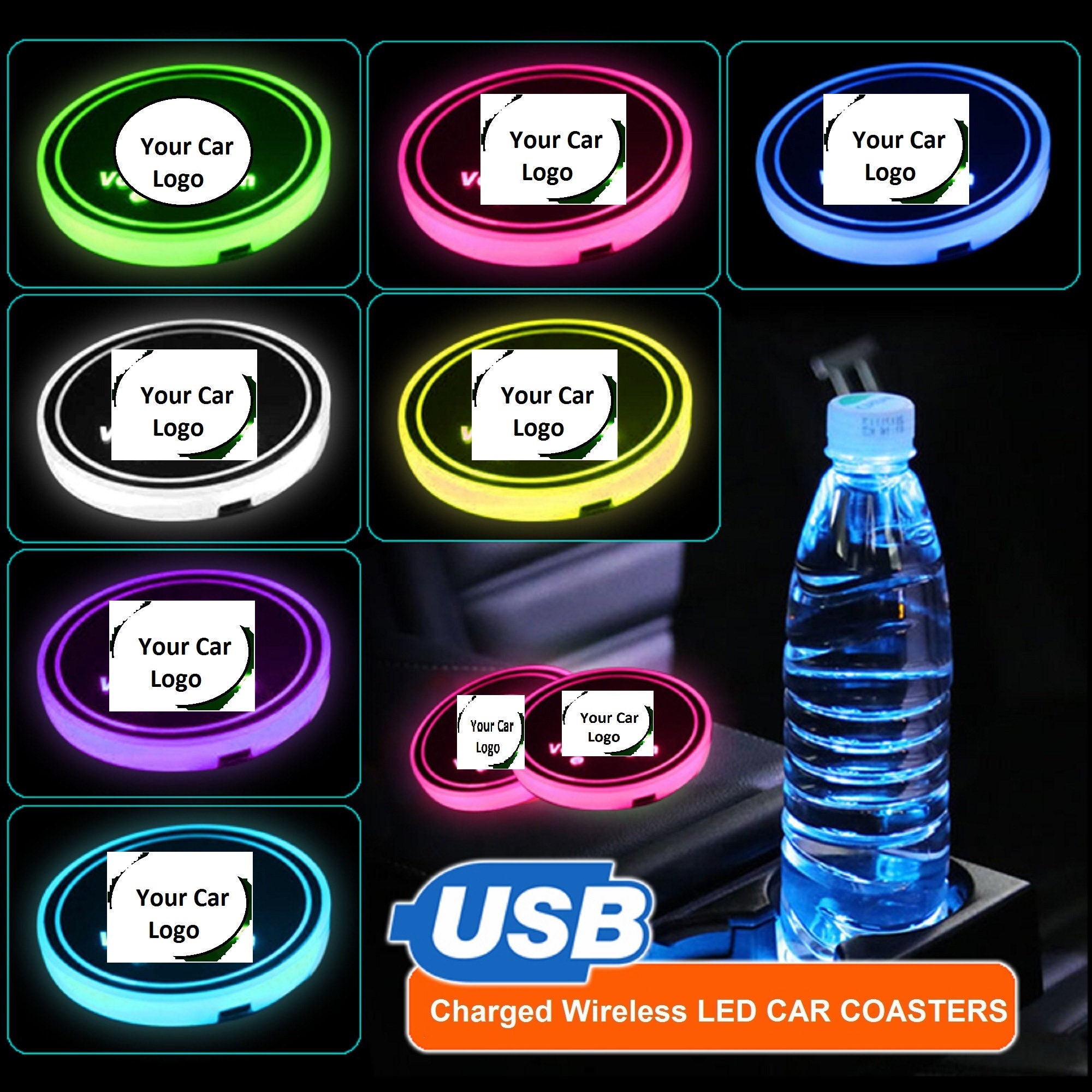 Mercedes Benz Logo Car Coaster, Emblem Led Cup Holder, Interior Car ...