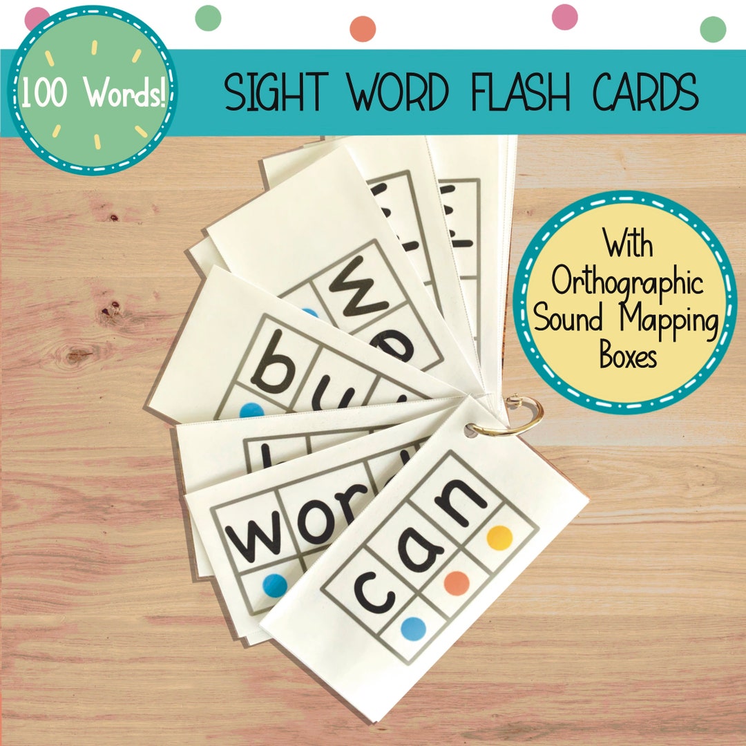 Sight Words Flashcards for Kids With Orthographic Mapping Boxes - Etsy