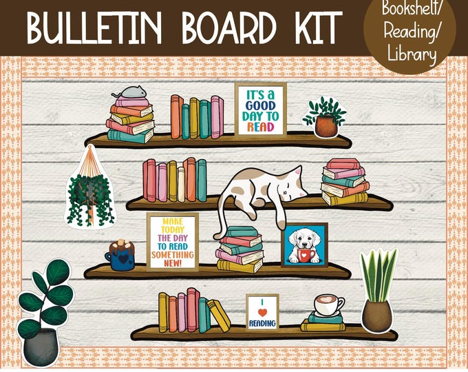 Bookshelf Themed Bulletin Board Kit - Digital Download - Borders ...