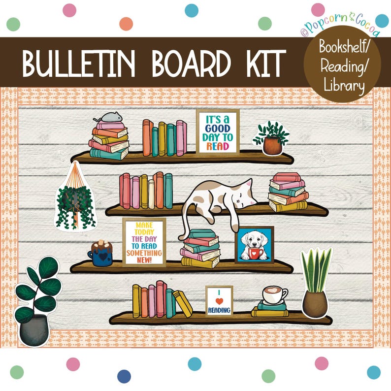 Bookshelf Bulletin Board Kit! Cozy Boho Reading Bulletin Board ...