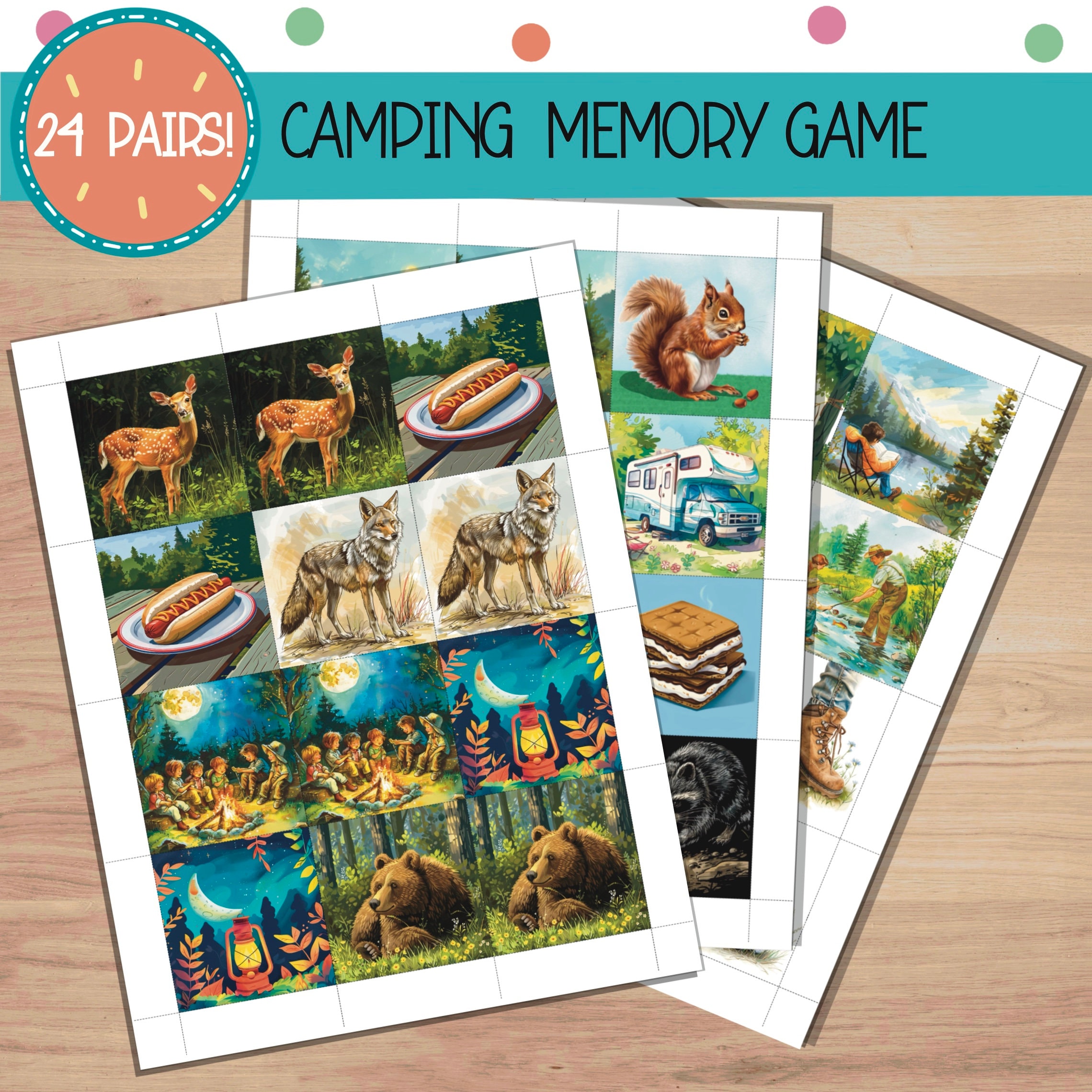 Camping Memory Game, Nature Picture Matching DIY Printable, Make-at ...