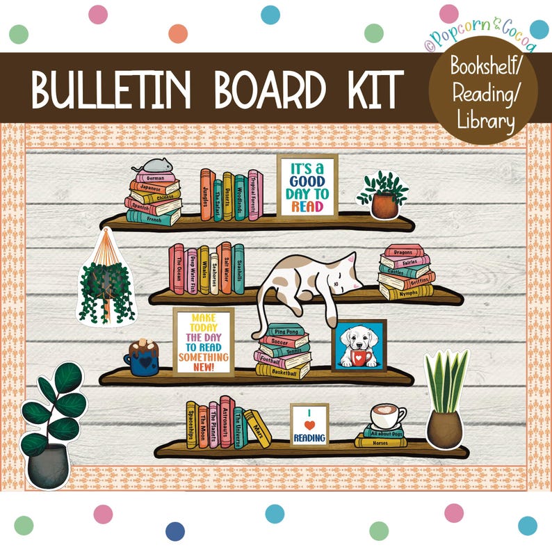 Bookshelf Bulletin Board Kit! Cozy Boho Reading Bulletin Board ...