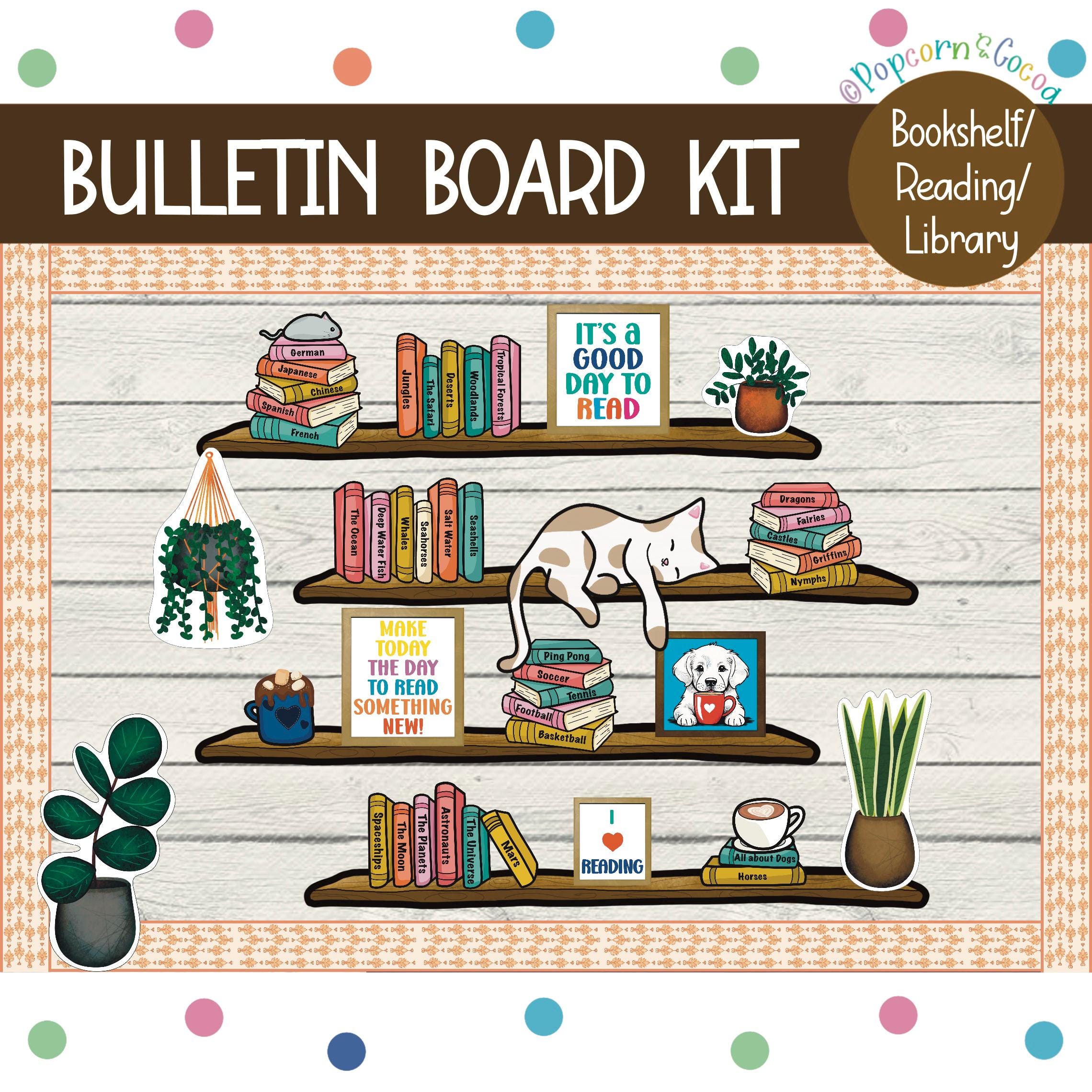 Bookshelf Bulletin Board Kit! Cozy Boho Reading Bulletin Board ...