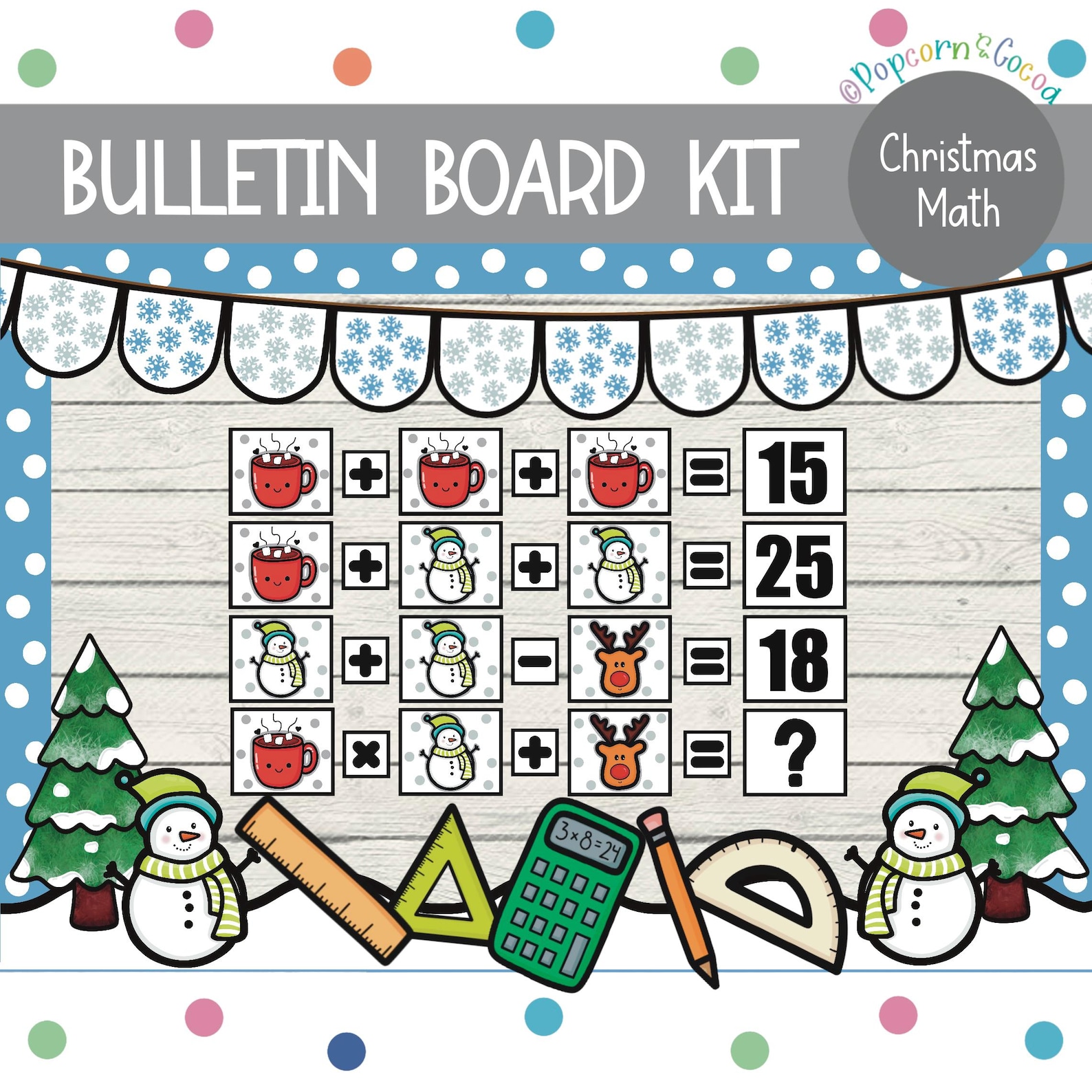 Winter Math Bulletin Board Kit, Bulletin Board for Math Class With Snow ...
