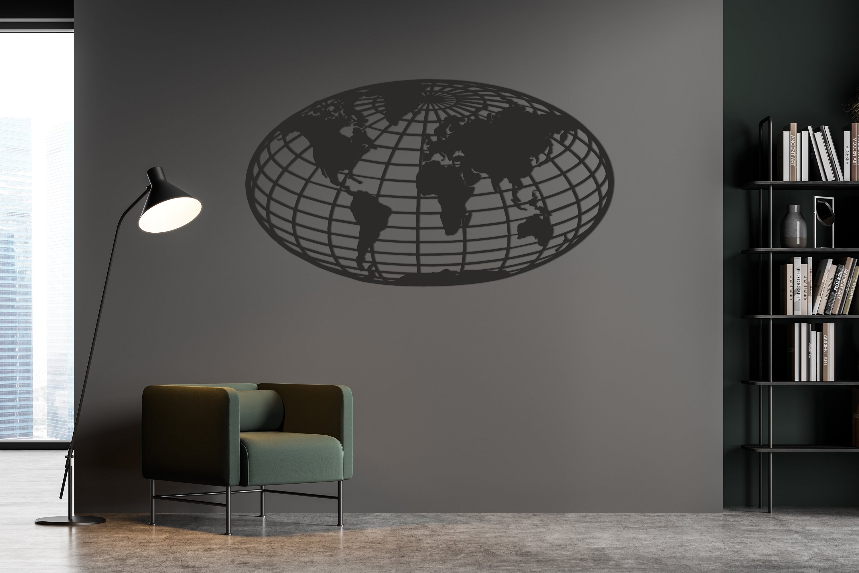 World Map Metal Wall Art, Globe Metal Sign, Meridians Wall Decor, Yoga ...