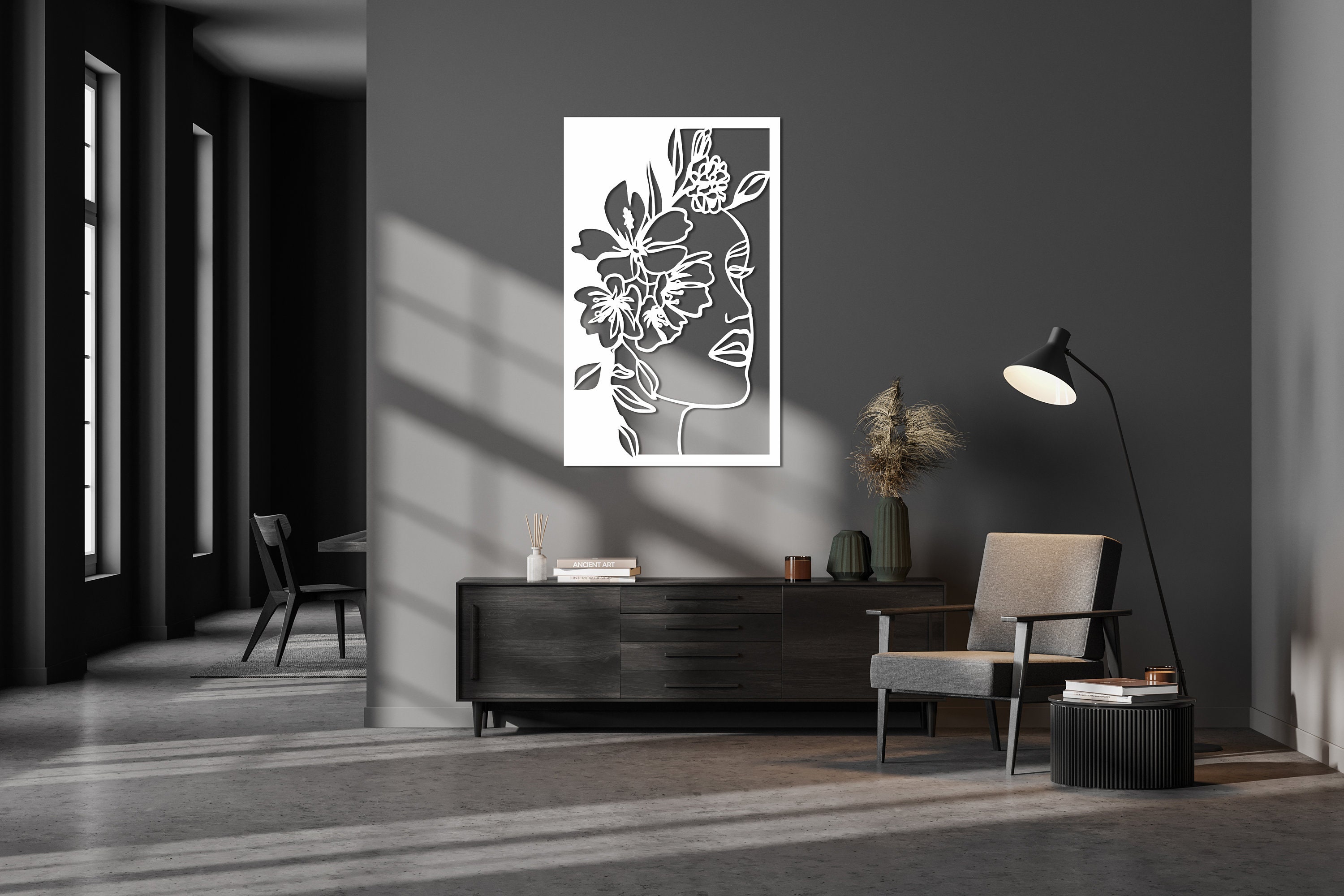 Woman Face Metal Wall Art, Floral Face Metal Sign, Beauty Face Portrait ...