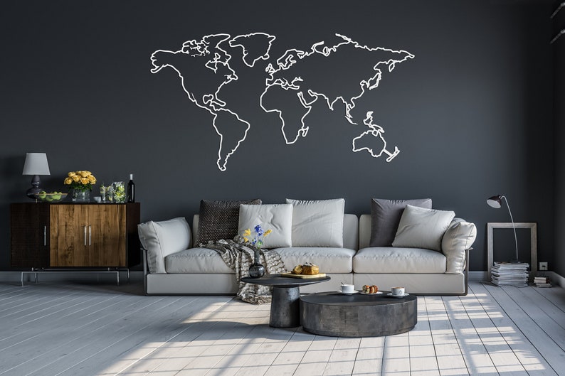 Metal World Map Wall Art, Big World Map Metal Sign, Metal Artwork, Big ...