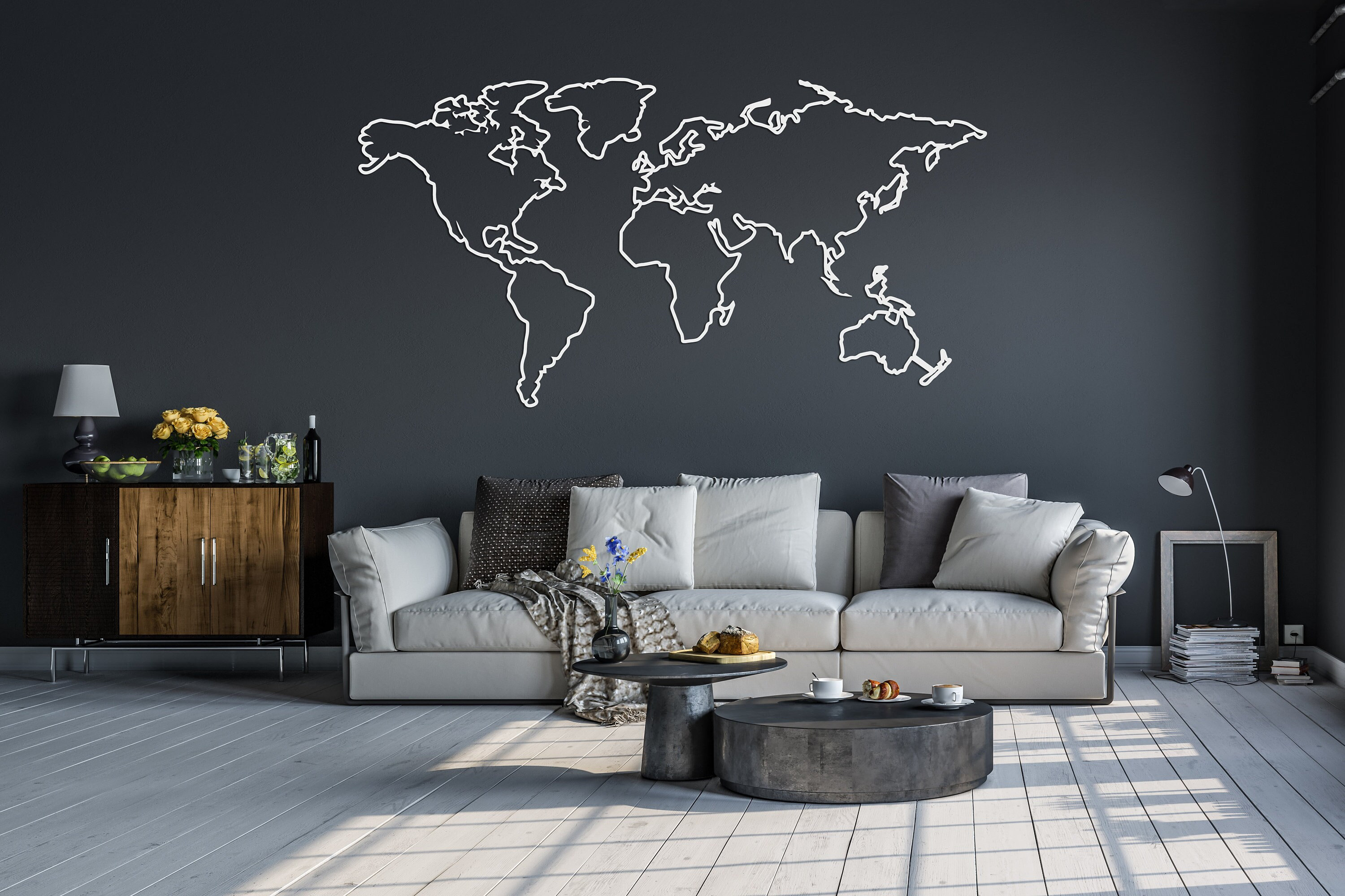 Metal World Map Wall Art, Big World Map Metal Sign, Metal Artwork, Big ...