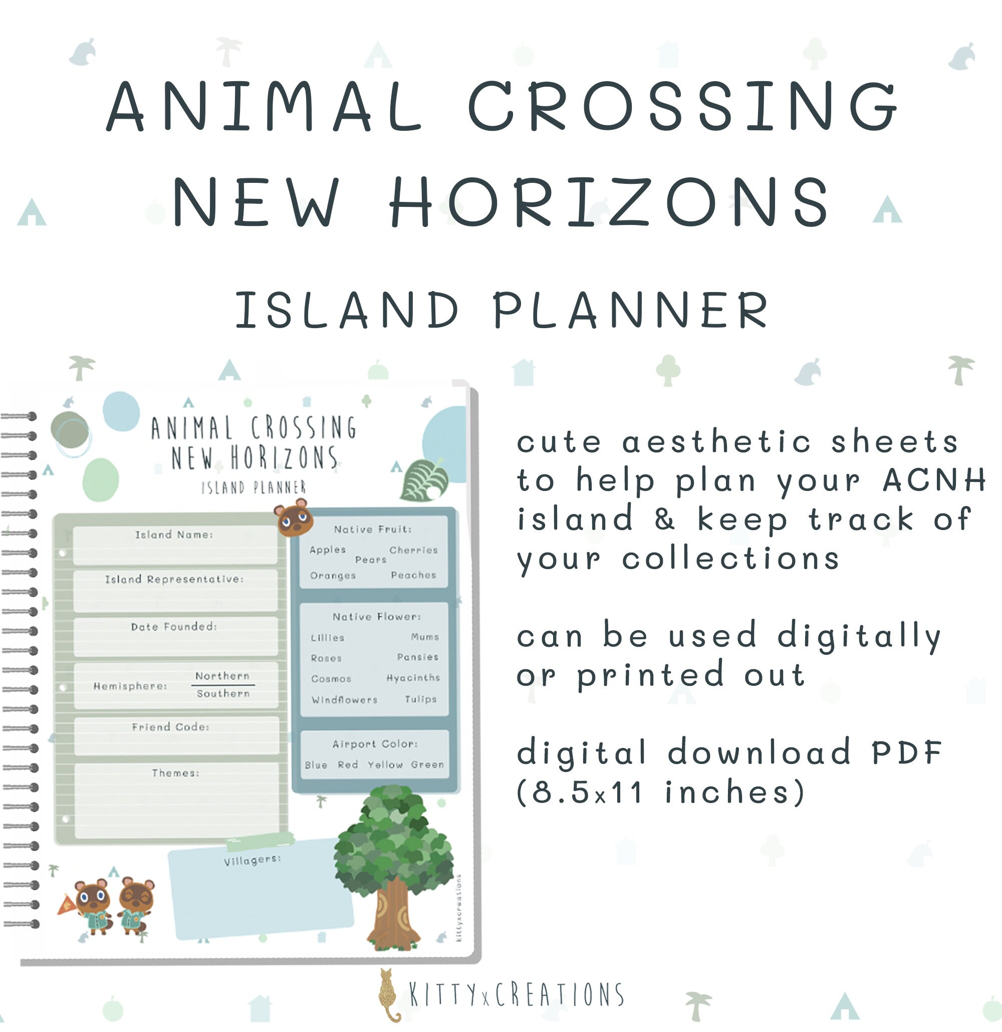 Cute Animal Crossing New Horizons Island Planner : Digital PDF - Etsy