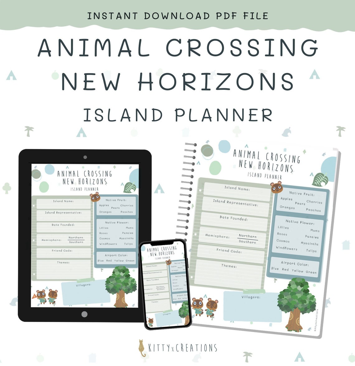 Cute Animal Crossing New Horizons Island Planner : Digital PDF - Etsy
