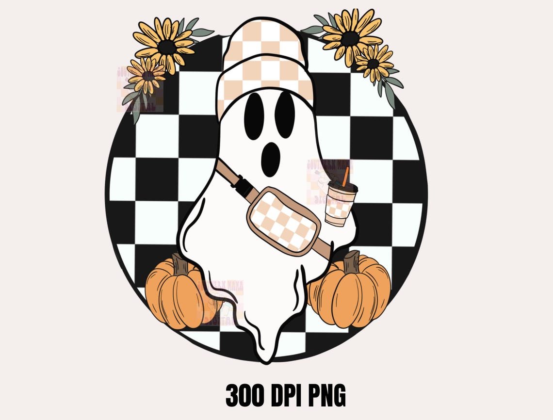 Preppy Ghost PNG, Floral Ghost Png, Preppy Halloween Ghost, Iced Coffee ...