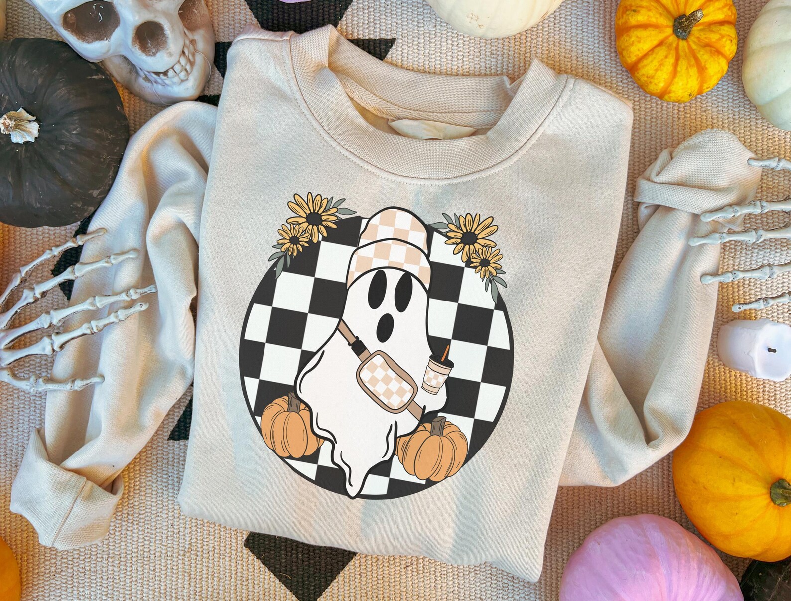 Preppy Ghost PNG, Floral Ghost Png, Preppy Halloween Ghost, Iced Coffee ...