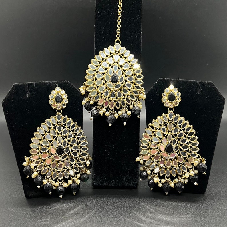 Desi/indian, Pakistani Jewelry,mirror Earrings With Tikka - Etsy