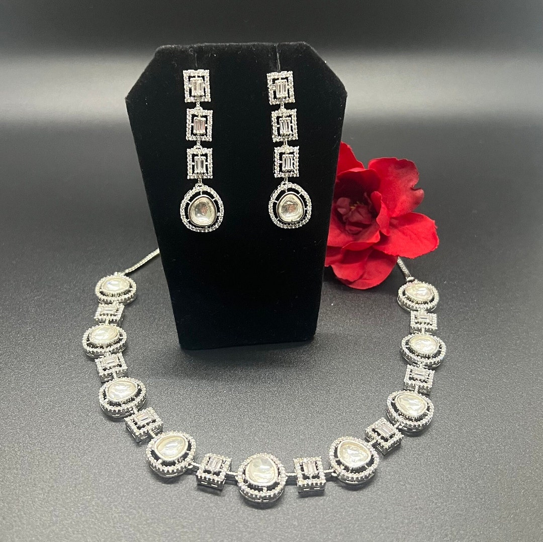 Kundan & American Diamond Necklace Set: Indian Pakistani Jewelry - Etsy