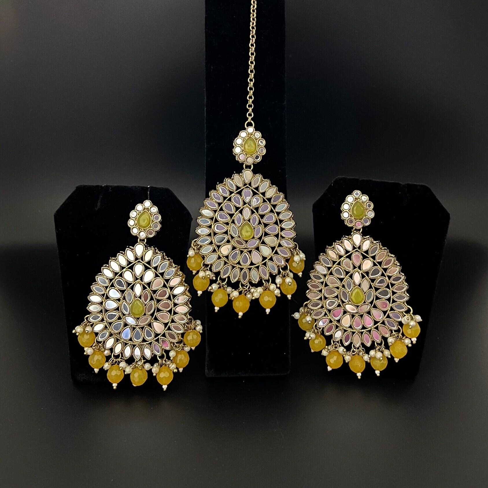 Desi/indian, Pakistani Jewelry,mirror Earrings With Tikka - Etsy