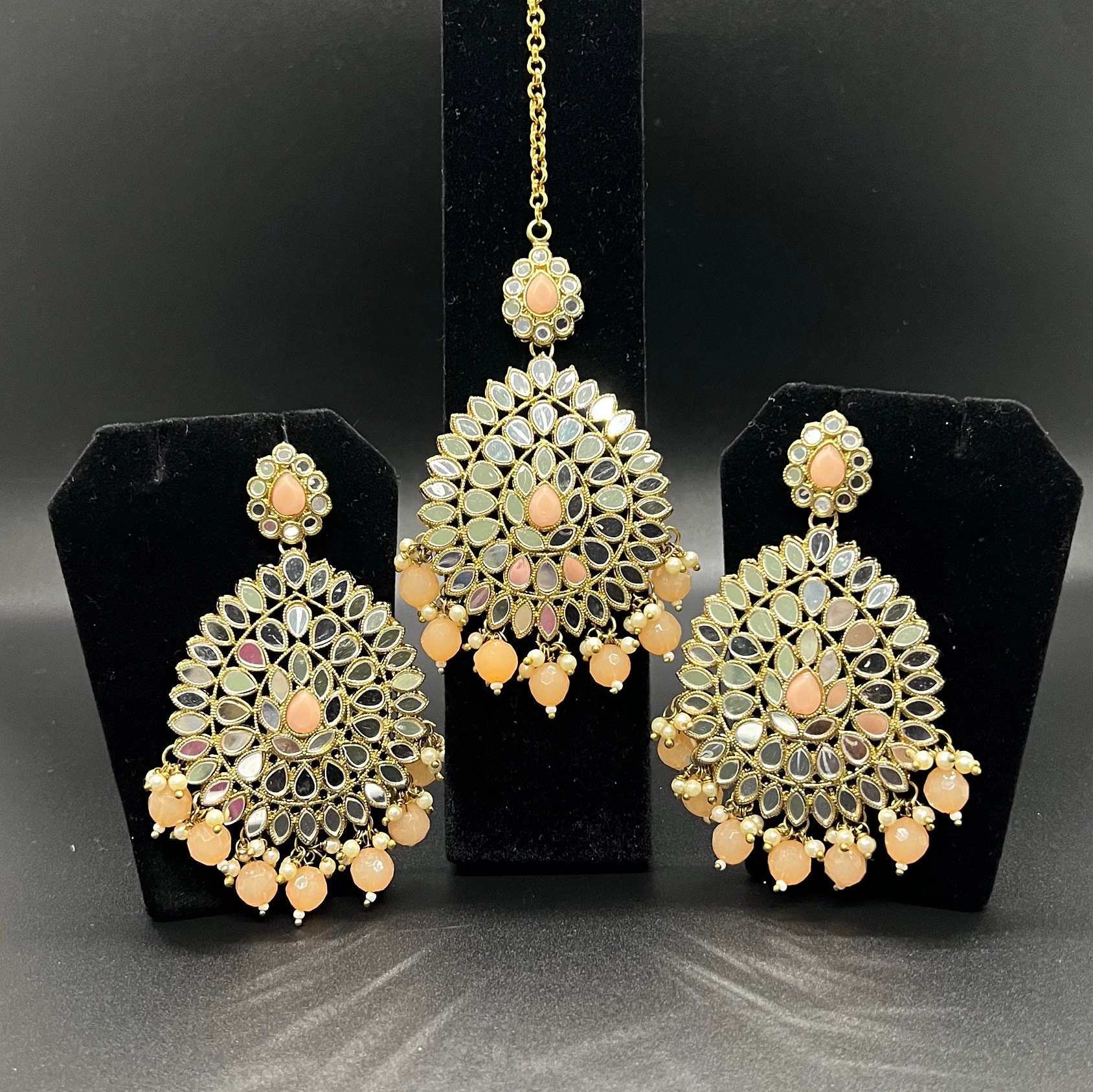 Desi/indian, Pakistani Jewelry,mirror Earrings With Tikka - Etsy