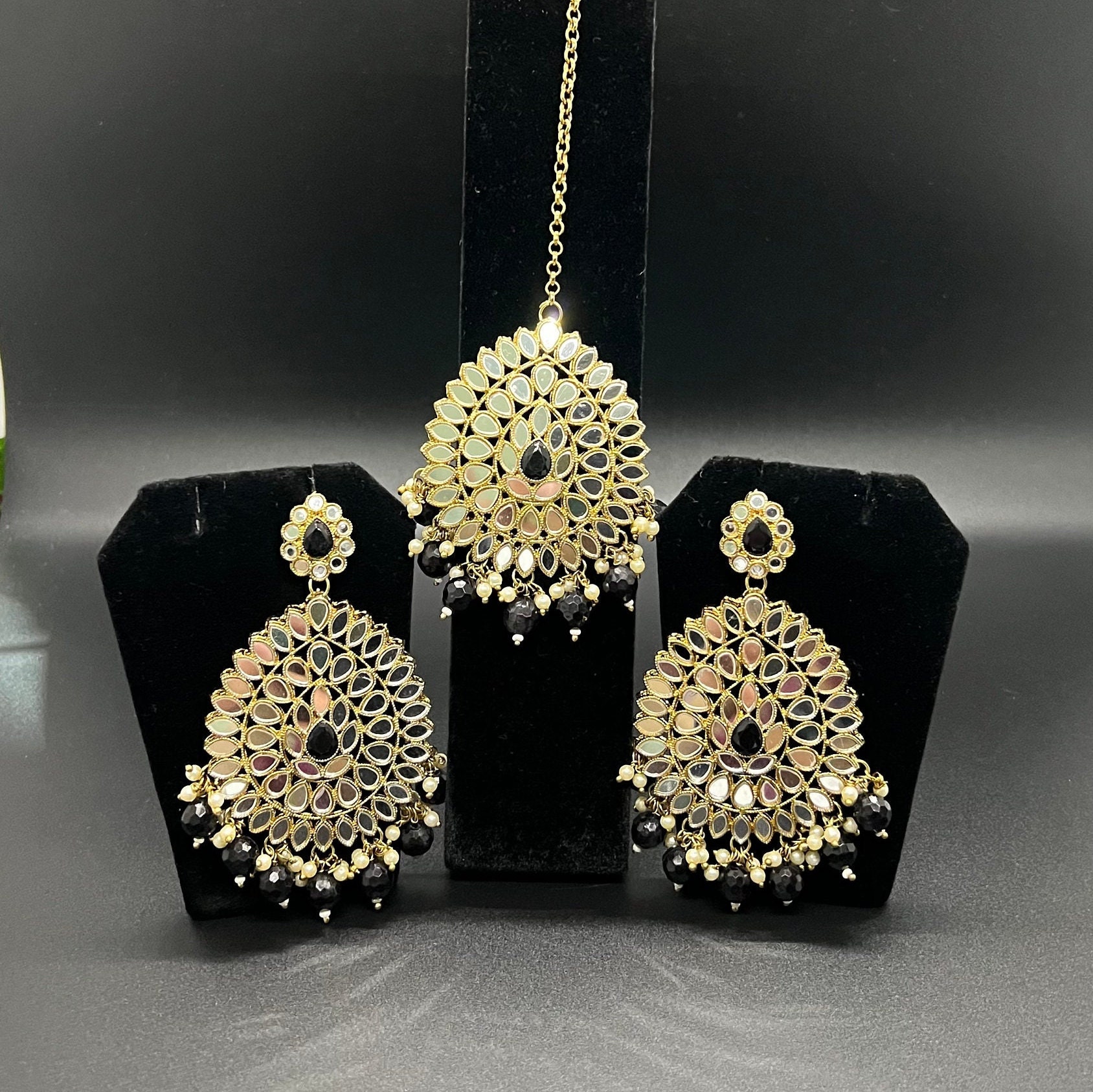 Desi/indian, Pakistani Jewelry,mirror Earrings With Tikka - Etsy
