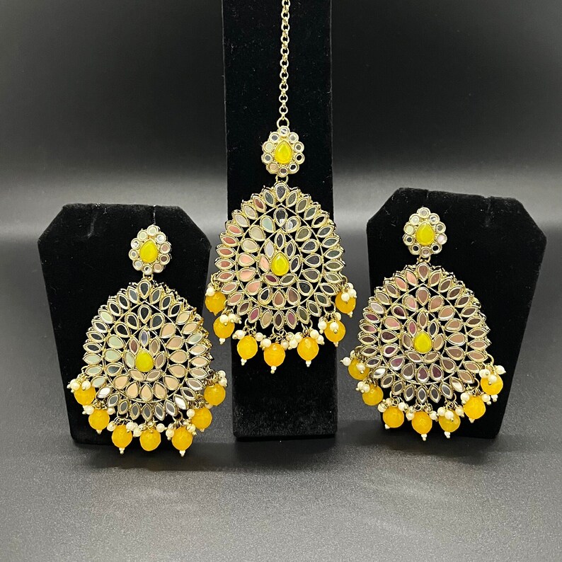 Desi/indian, Pakistani Jewelry,mirror Earrings With Tikka - Etsy