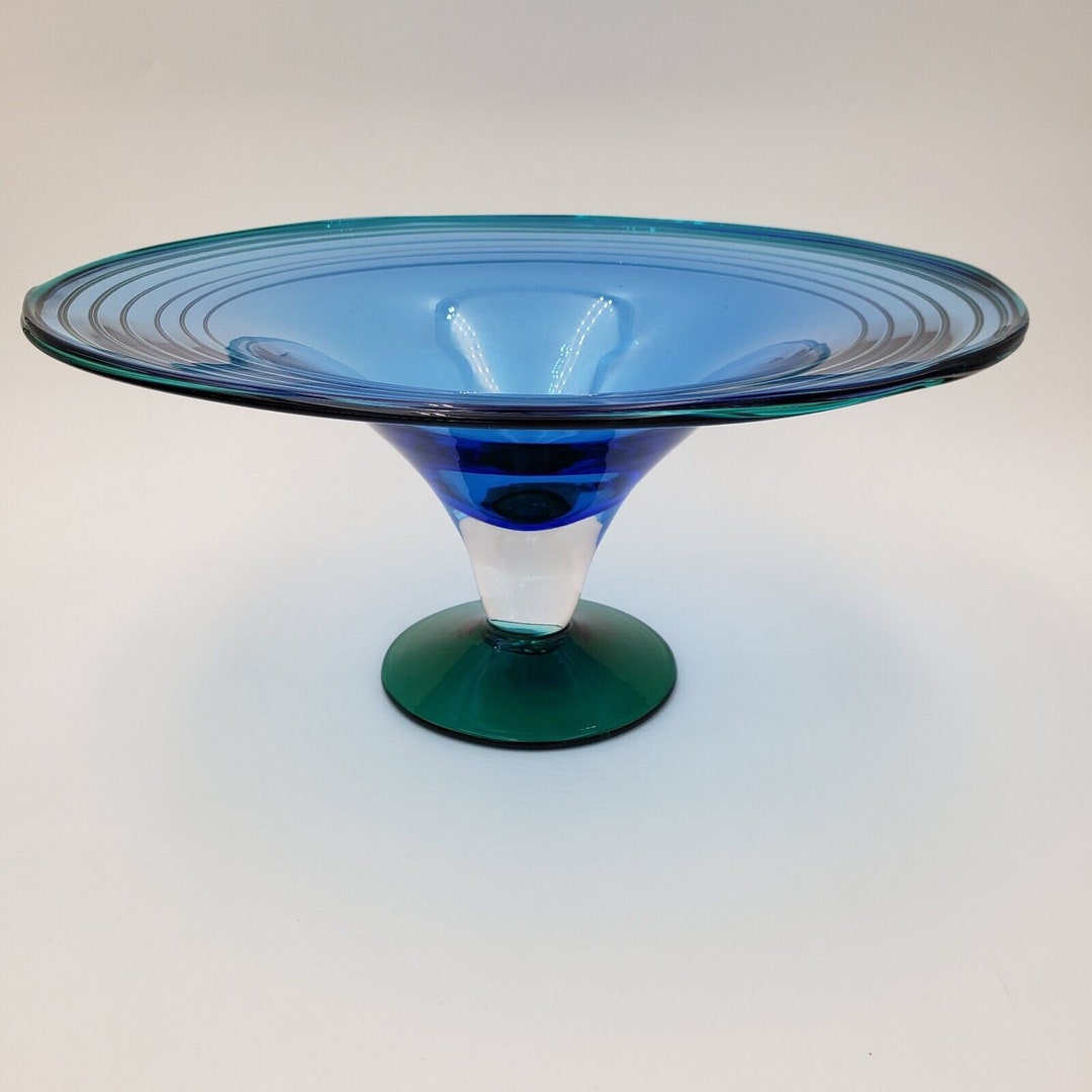 Vintage Blenko Handblown Glass Footed Centerpiece Bowl 9826 Blue ...