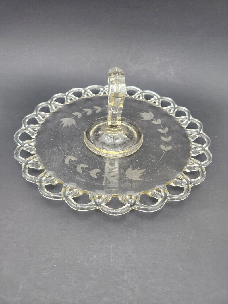 Vintage Clear Etched Glass Open Lace Edge Tidbit Serving Tray With ...