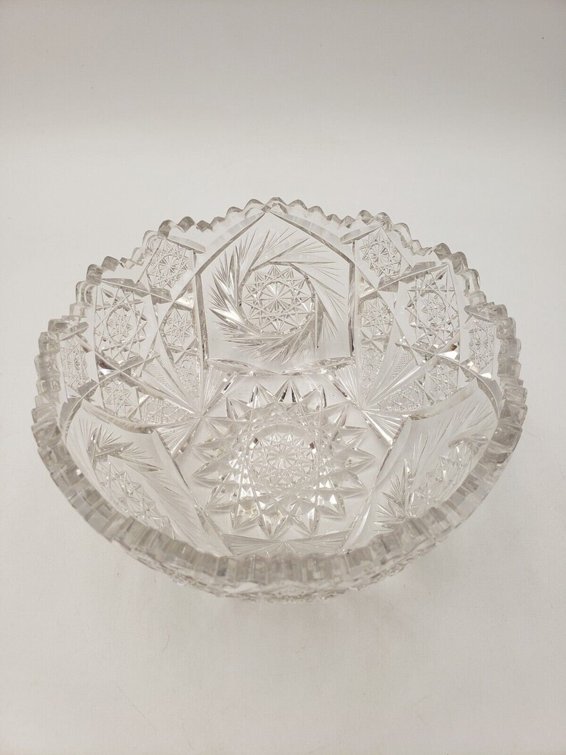 Antique American Brilliant Cut Glass Bowl Hobstar Pattern 7" Lead ...