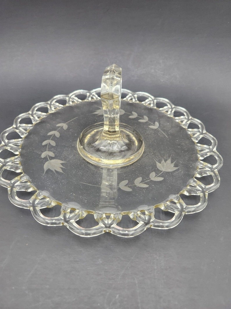 Vintage Etched Glass Tidbit Tray, Open Lace Edge, Center Handle - Etsy