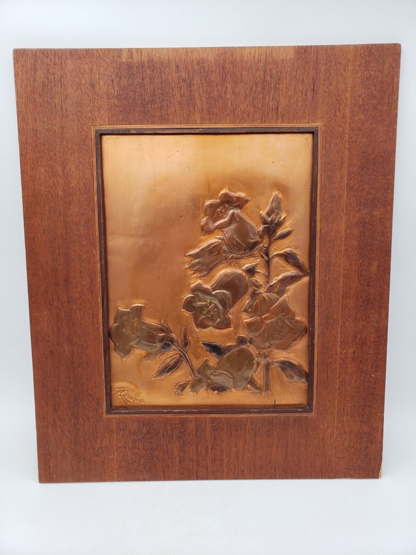 Vintage Repoussé Embossed Copper Wall Art Bellflowers Motif Signed ...