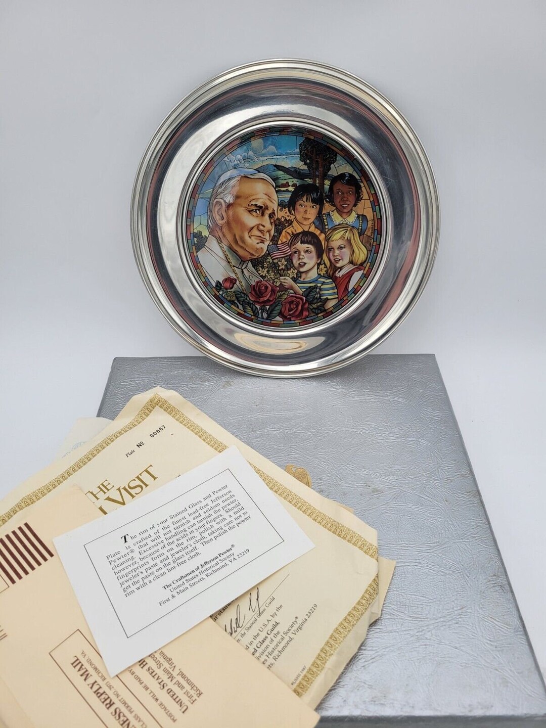 Vintage United States Historical Society Papal Visit Glass & Pewter ...