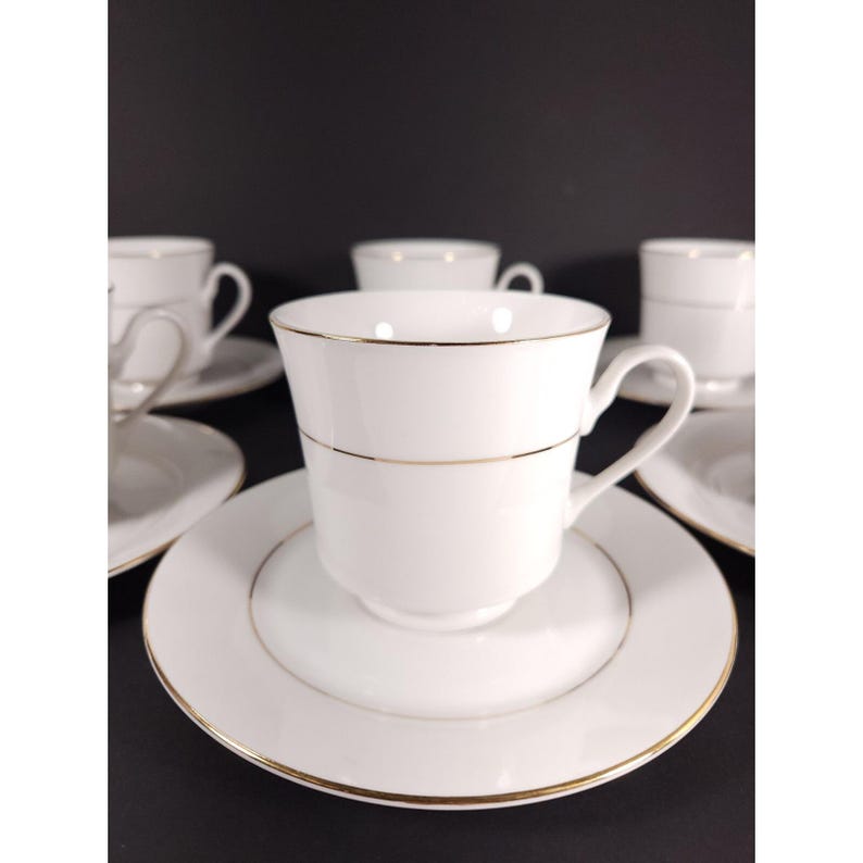 Sango Fine China D'OR Coffee Tea Cup Saucer Set White Gold Trim 6 Sets ...