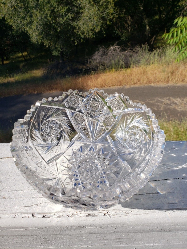 Antique American Brilliant Cut Glass Bowl Hobstar Pattern 7" Lead ...