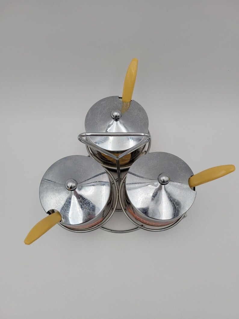 Vintage Smucker's Jelly Jars & Chrome Caddy With Tupperware Spoons Set ...