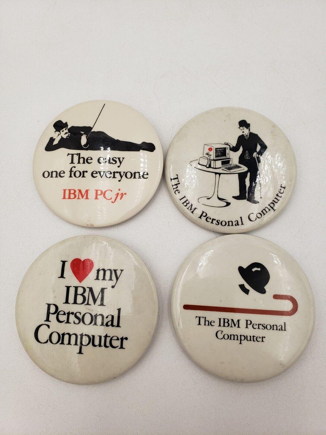Vintage IBM Personal Computer Pinback Buttons Lot of 4 Charlie Chaplin ...