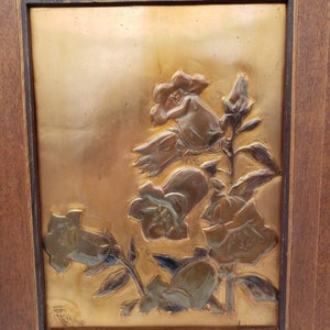 Vintage Repoussé Embossed Copper Wall Art Bellflowers Motif Signed ...