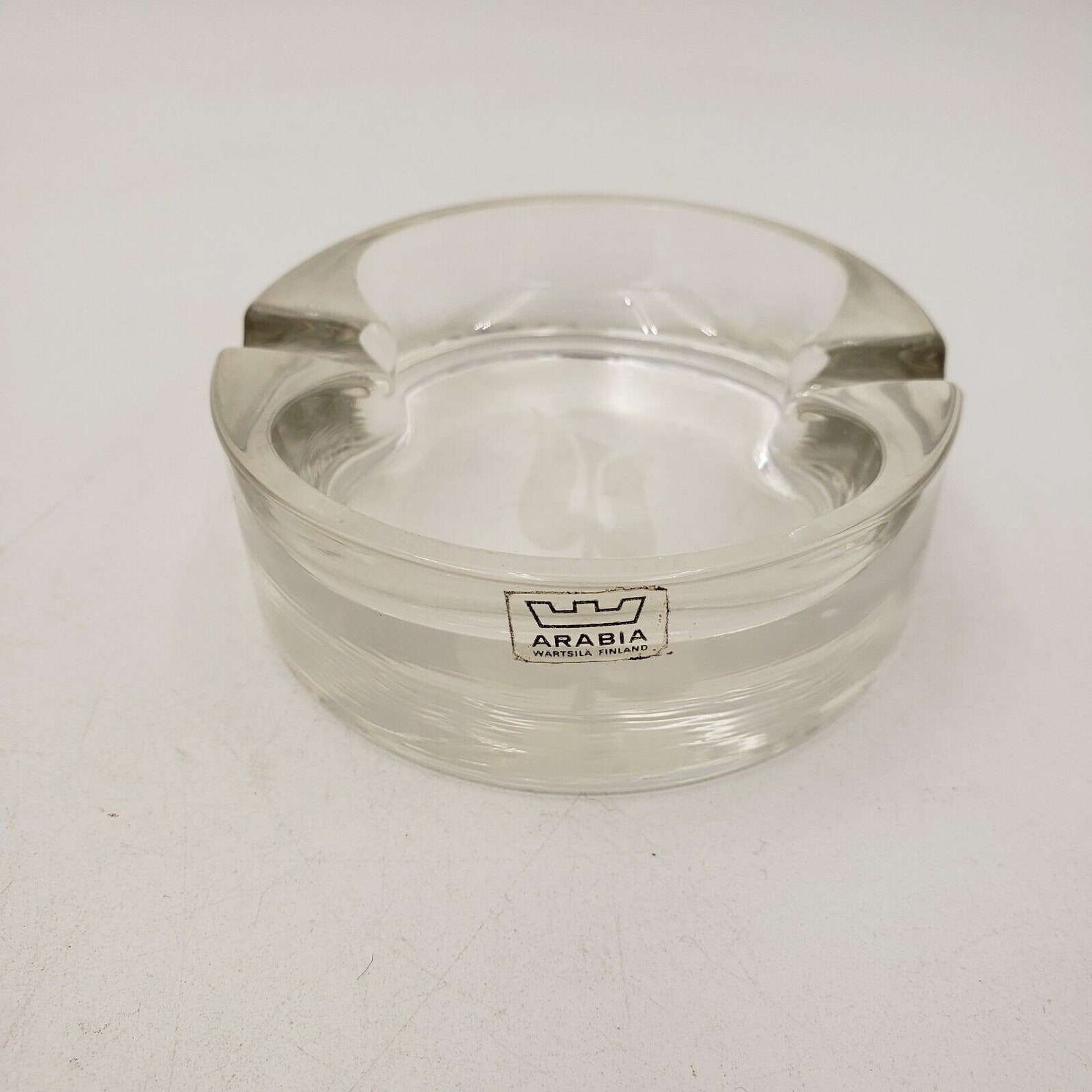 Vintage Arabia Wartsila Finland Clear Glass Ashtray 3.25" With Original ...