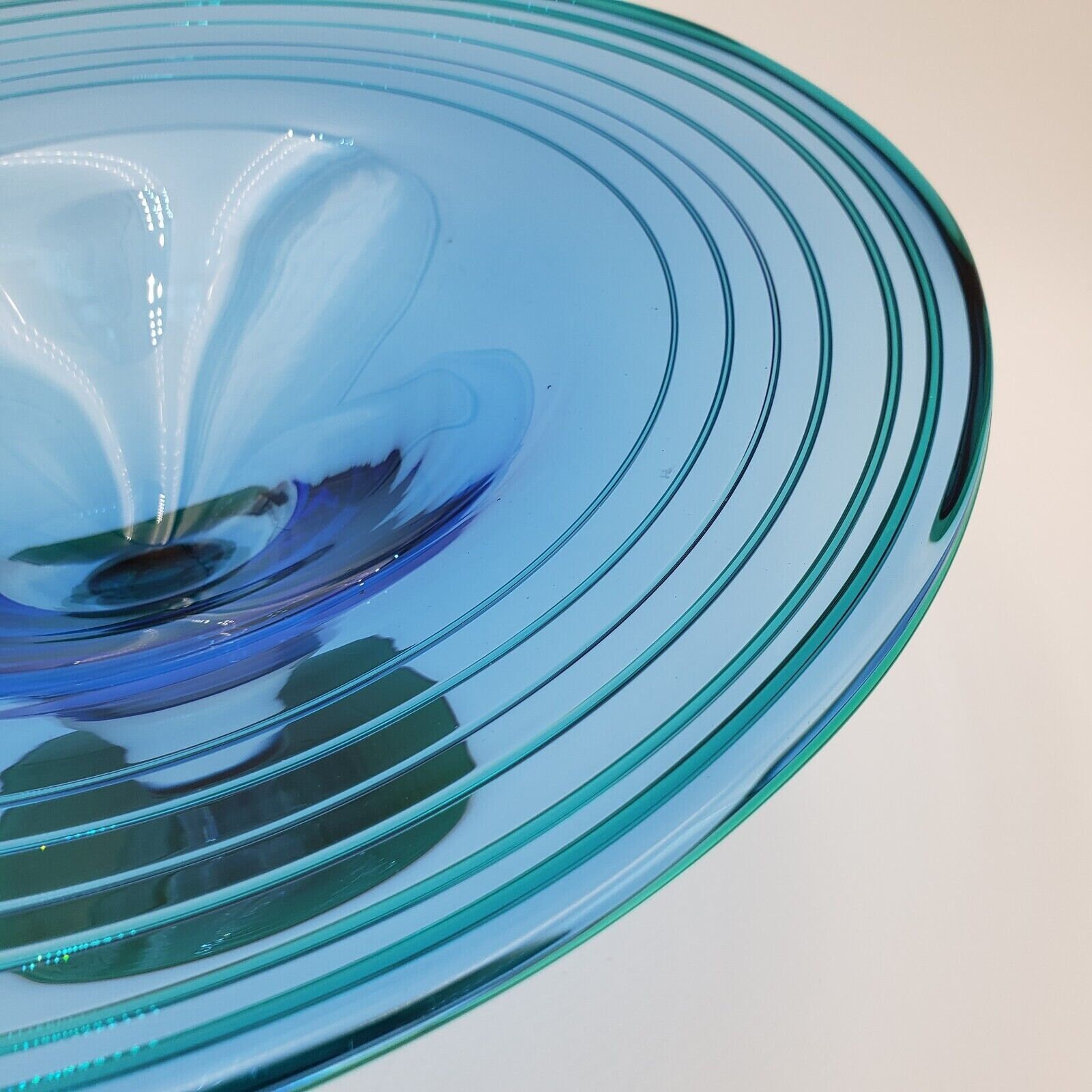 Vintage Blenko Handblown Glass Footed Centerpiece Bowl 9826 Blue ...