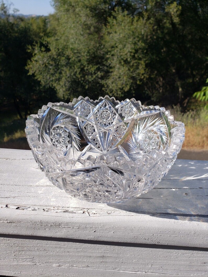 Antique American Brilliant Cut Glass Bowl Hobstar Pattern 7" Lead ...