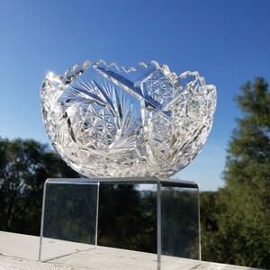 Antique American Brilliant Cut Glass Bowl Hobstar Pattern 7" Lead ...