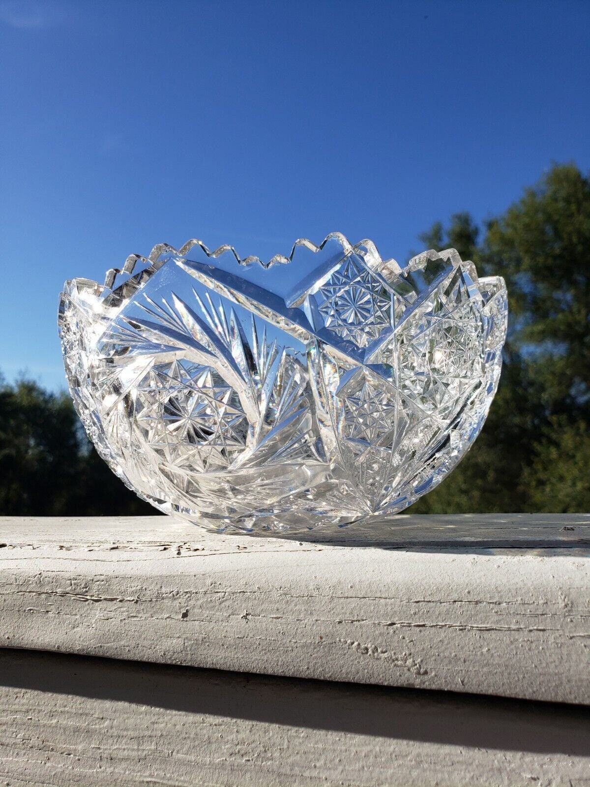 Antique American Brilliant Cut Glass Bowl Hobstar Pattern 7" Lead ...