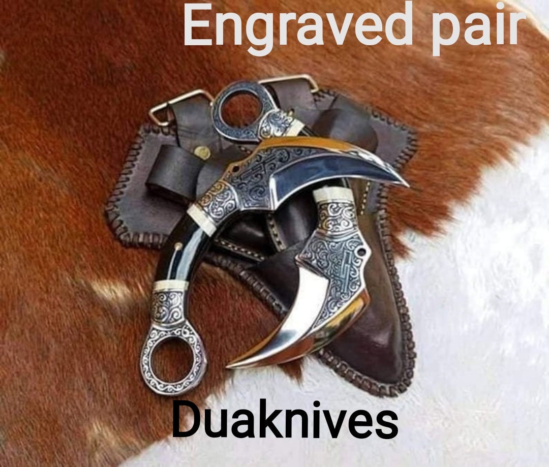 Set of 2 Karambit Knife With Leather Sheath Handmade Knife Custom ...