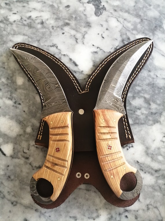 Set of 2 Karambit Knife With Leather Sheath Handmade Knife - Etsy