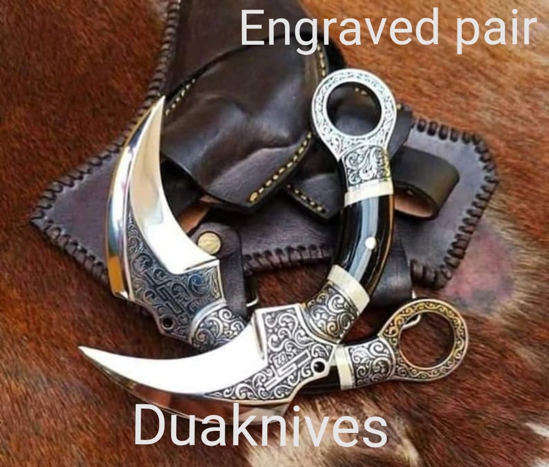 Set of 2 Karambit Knife With Leather Sheath Handmade Knife Custom ...