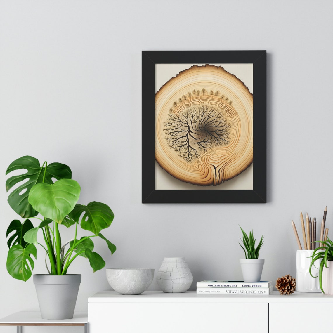 Oakwood Tree Rings, Large Wall Art, Framed Print, Boho Decor, Abstract ...