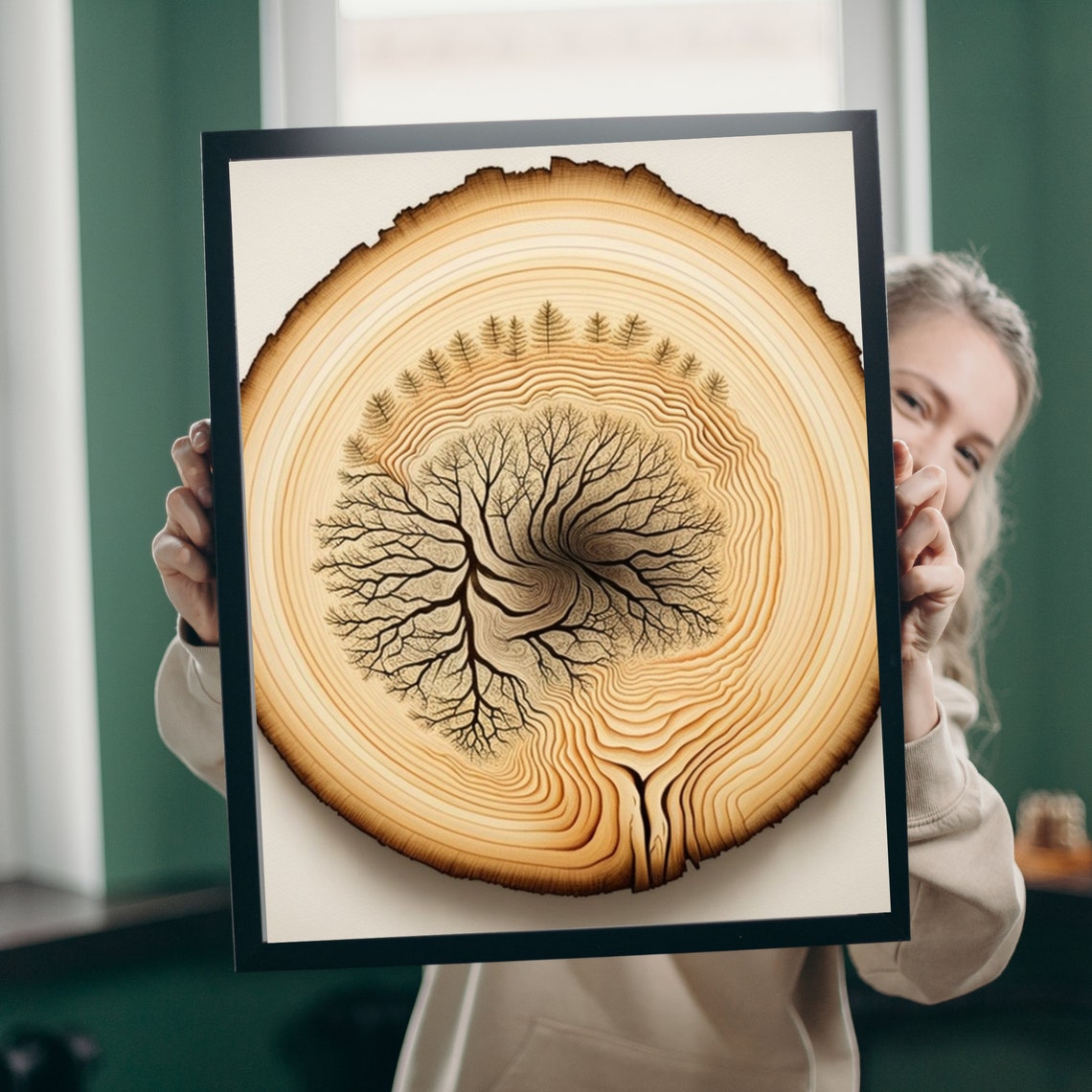 Oakwood Tree Rings, Large Wall Art, Framed Print, Boho Decor, Abstract ...