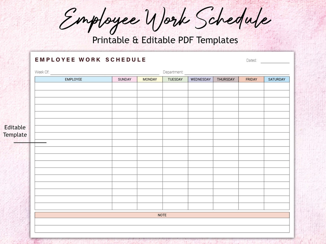 Editable Employee Work Schedule Employee Task List Weekly - Etsy