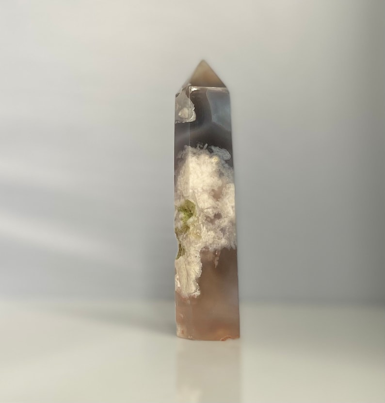 Black Flower Agate Point W/ Blue Banding & Druzy | Dark Flower Agate ...
