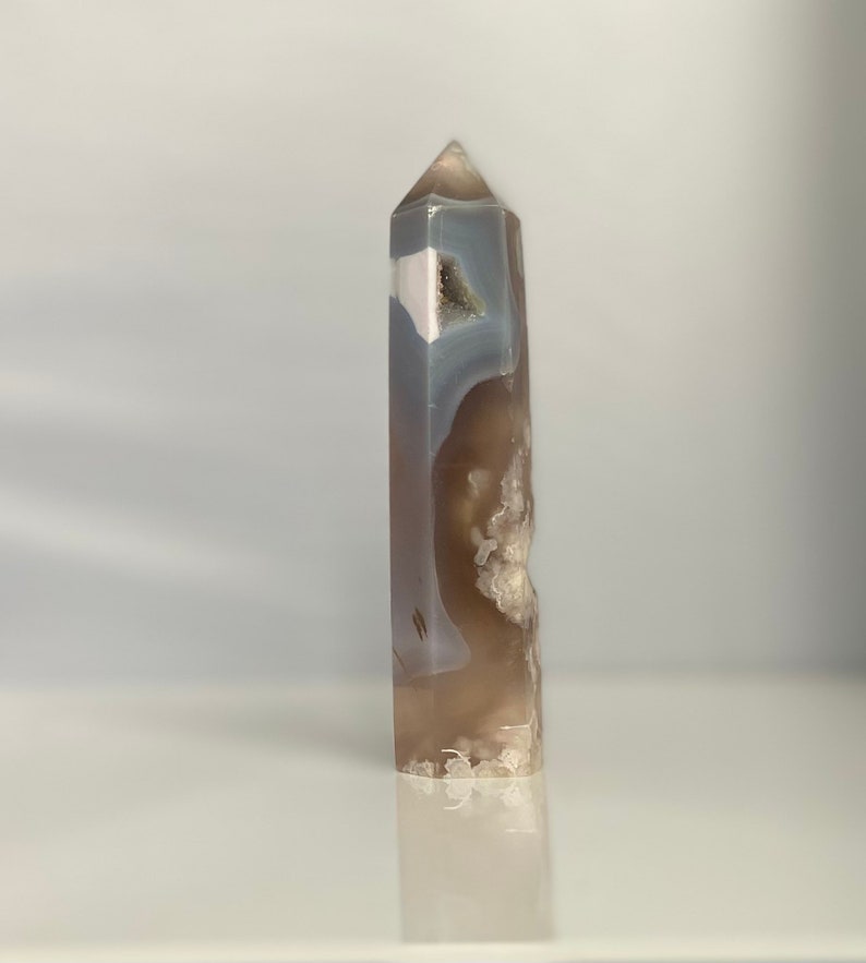 Black Flower Agate Point W/ Blue Banding & Druzy | Dark Flower Agate ...