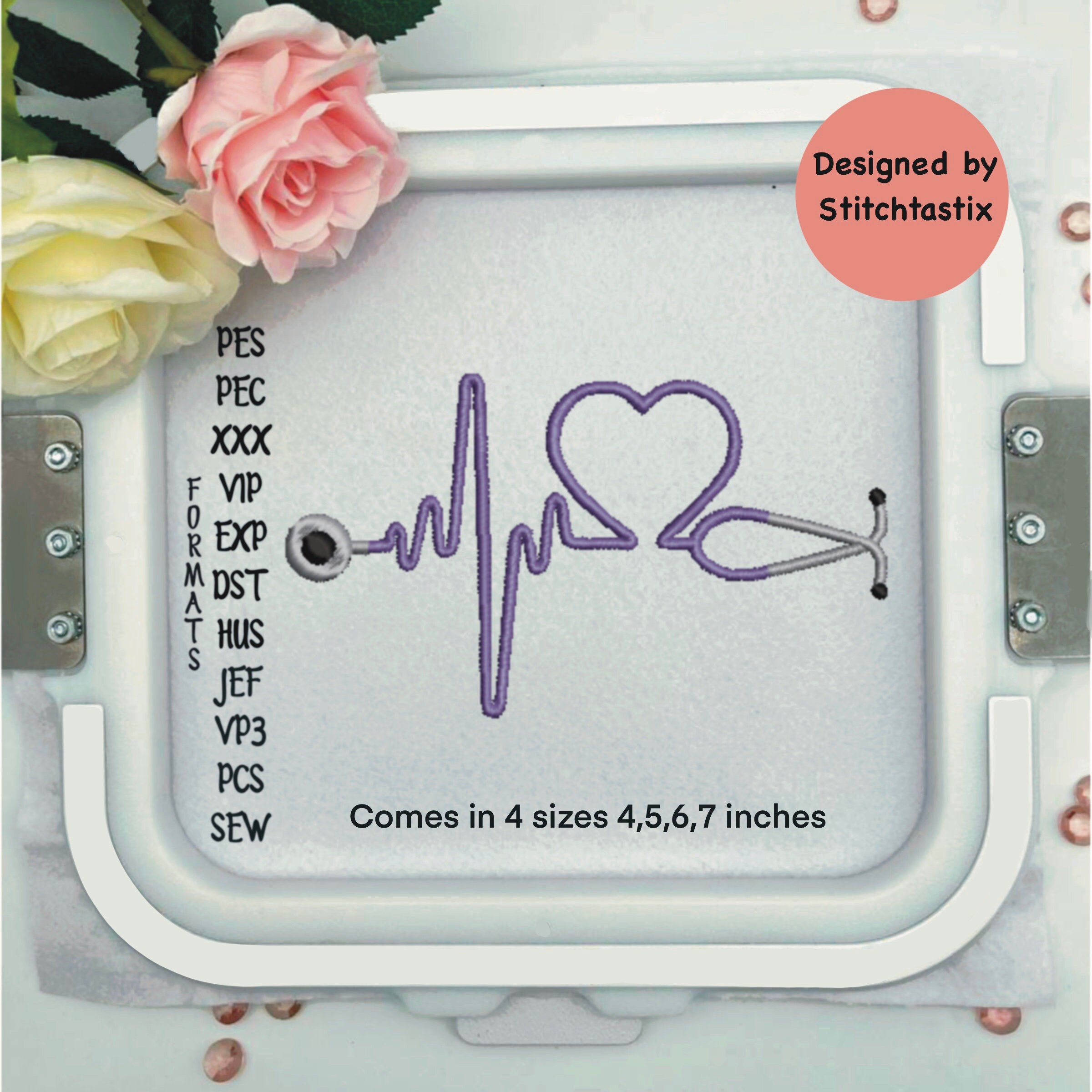Embroidery Machine Design of Nurse Doctor Stethoscope Comes in 4 Sizes ...